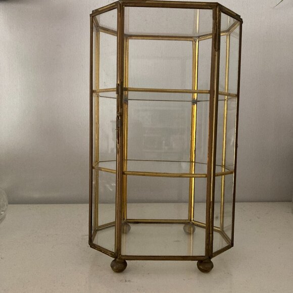 Accents | Vintage Brass Glass Octagon Small Curio Display Case With ...
